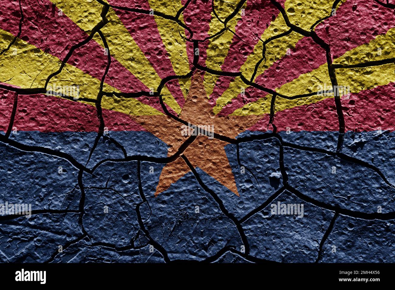 Arizona state flag of United States on a mud texture of dry crack on ...