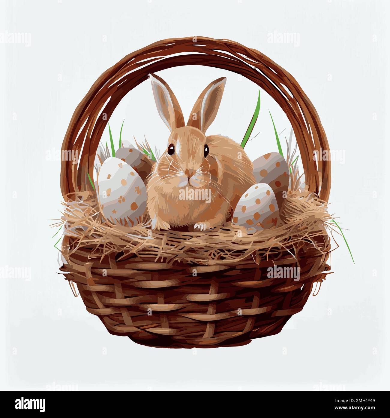 Festive basket with cute rabbit and easter orthodox eggs on a light ...