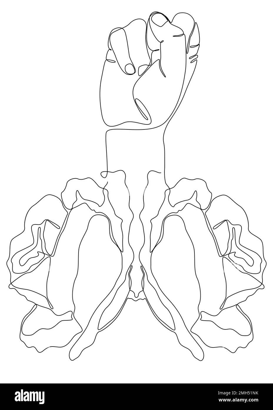 One continuous line of Clenched, raised fists from rose. Thin Line Illustration vector concept ...