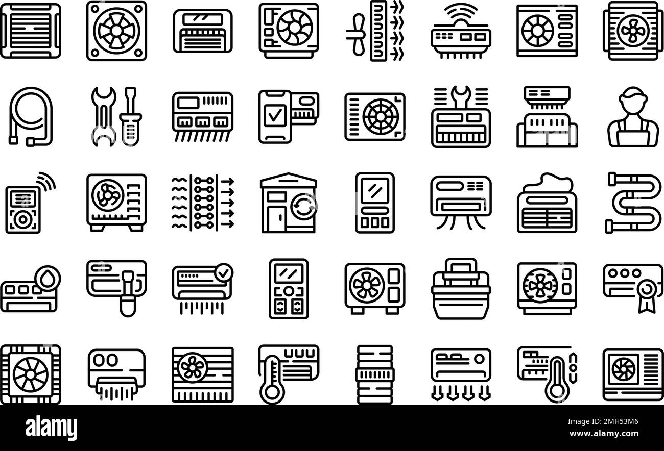 Installation of air conditioner icons set outline vector. Air ...