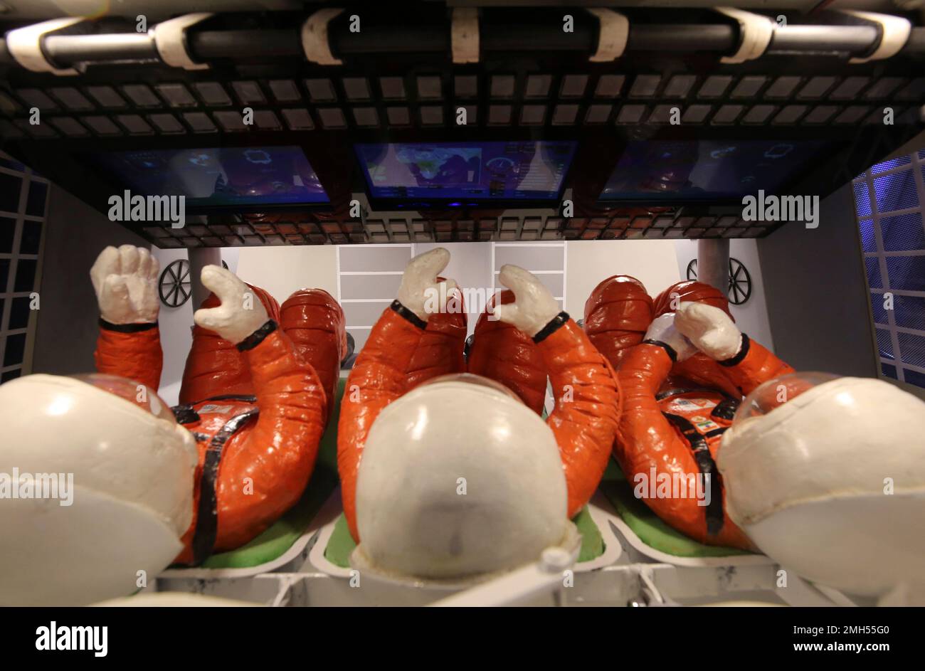 An inside view of a model of Gaganyaan Orbital Module which will carry ...