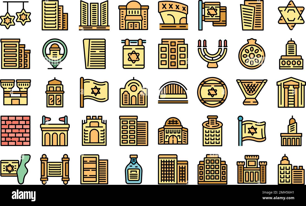 Tel Aviv icons set outline vector. Israel skyline. City tower color ...