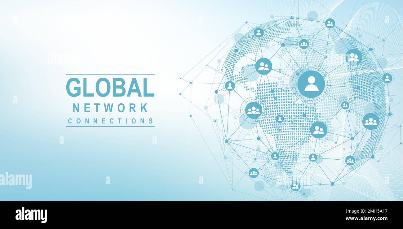 Global network connection concept. Big data visualization. Social network communication in the ...