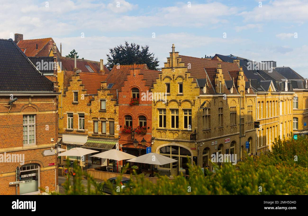 Summer street view of historic center of Belgian city of Ypres Stock ...