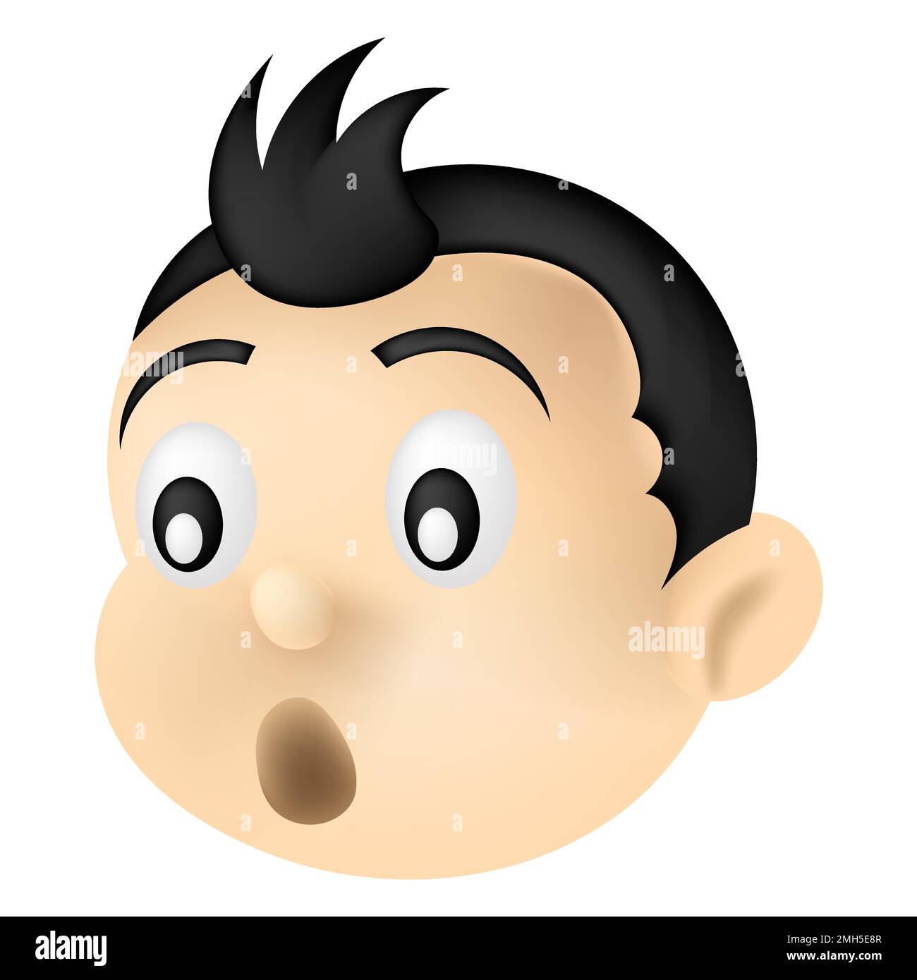 baby boy head emoticon with a wide face in shock. vector design ...