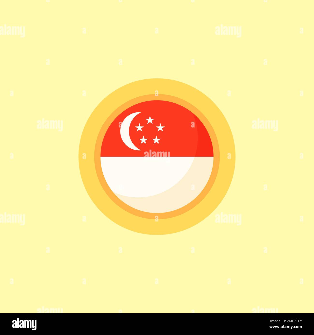 Flag of Singapore with round frame. Flat design style Stock Vector ...