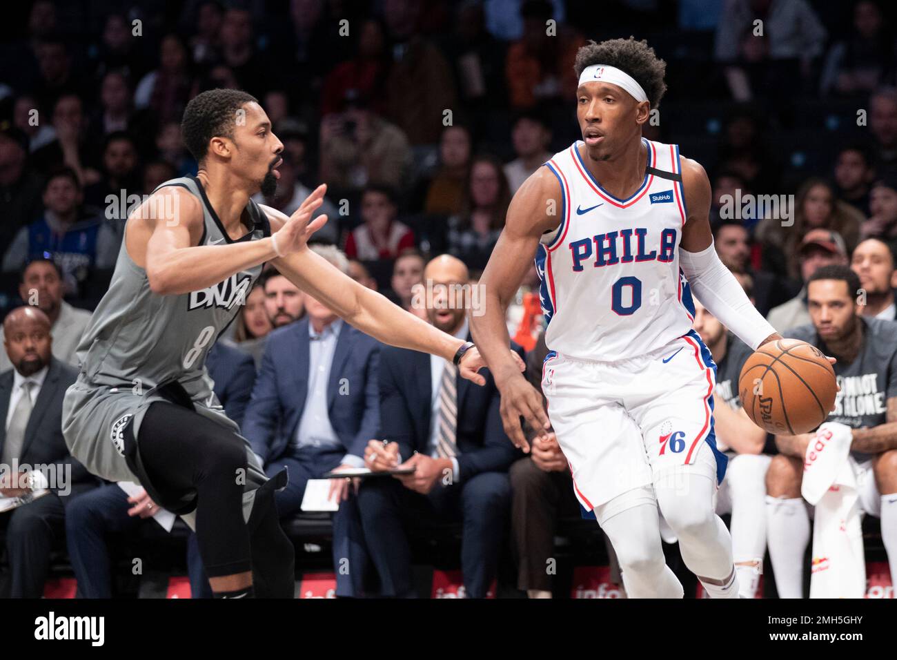 Philadelphia 76ers guard Josh Richardson (0) drives against Brooklyn ...