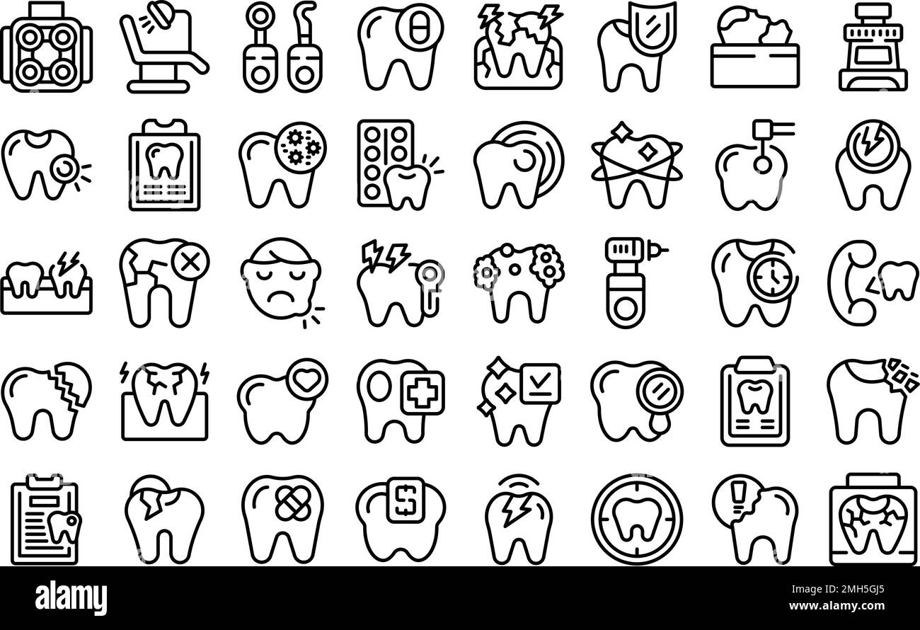 Toothache icons set outline vector. Tooth kid. Bad pain Stock Vector ...