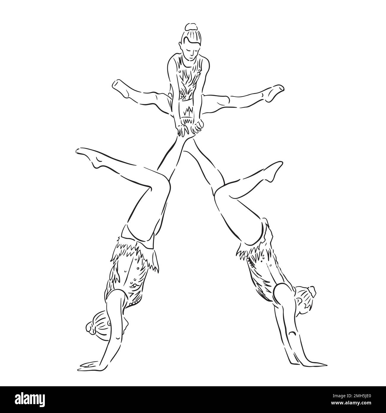 Acrobatic, balance, performance, cooperation concept. Hand drawn ...