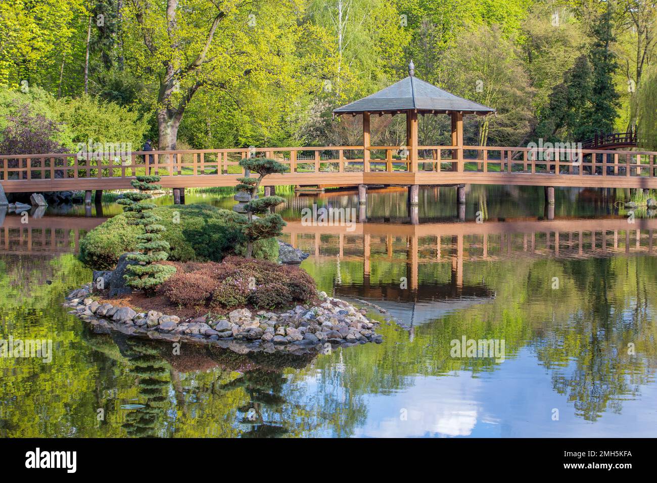 Amazing landscape in japanese garden of Wroclaw in late April with ...