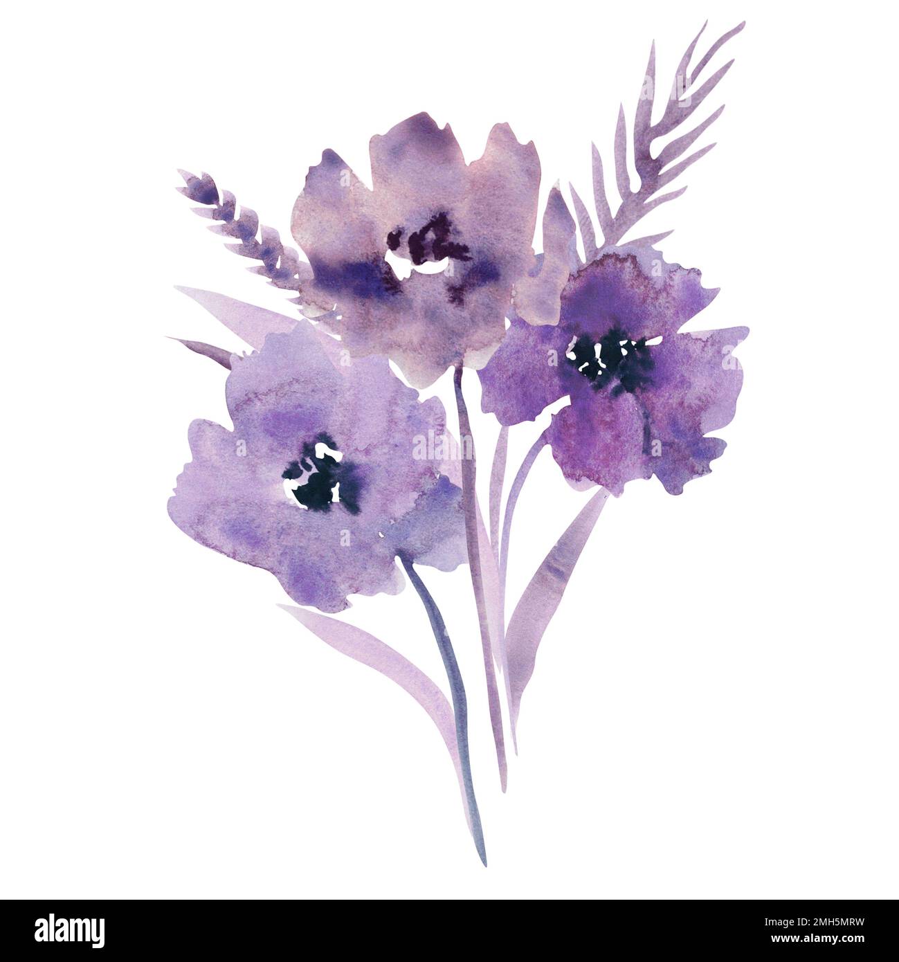 Purple Wedding Flowers Clip Art Purple Watercolor Roses Vector PNG