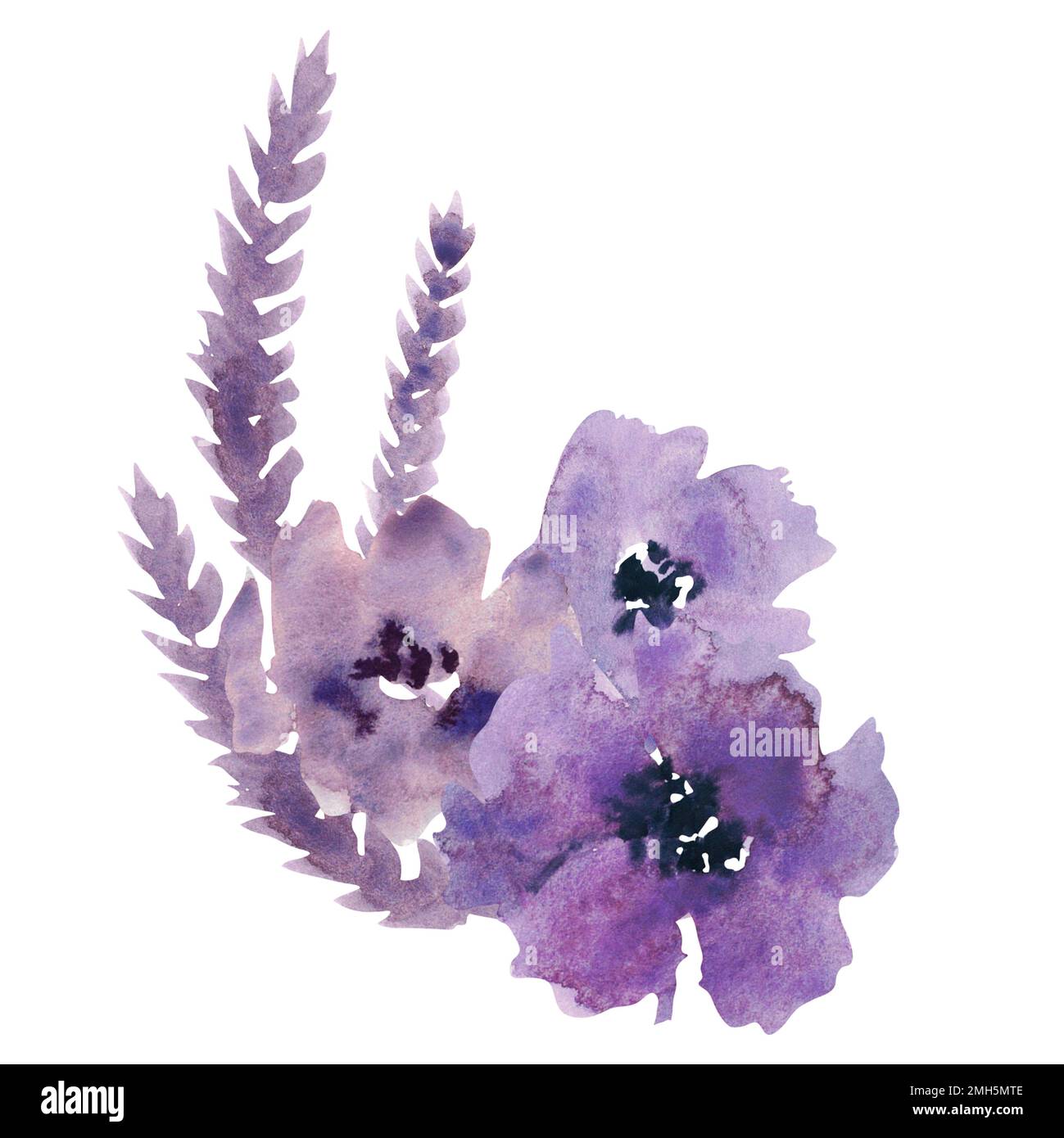Watercolor purple flowers clipart. Floral clip art. Handmade ...