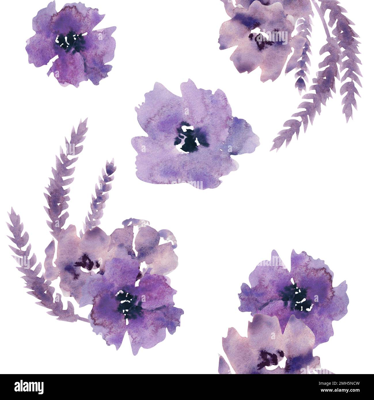 Watercolor purple flowers clipart. Floral clip art. Handmade ...