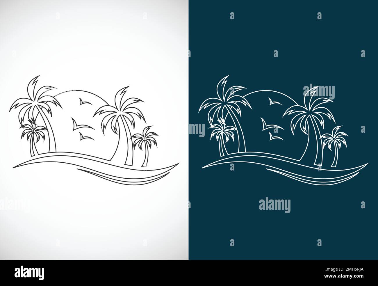 Simple modern Unique tropical beach line art logo design vector ...