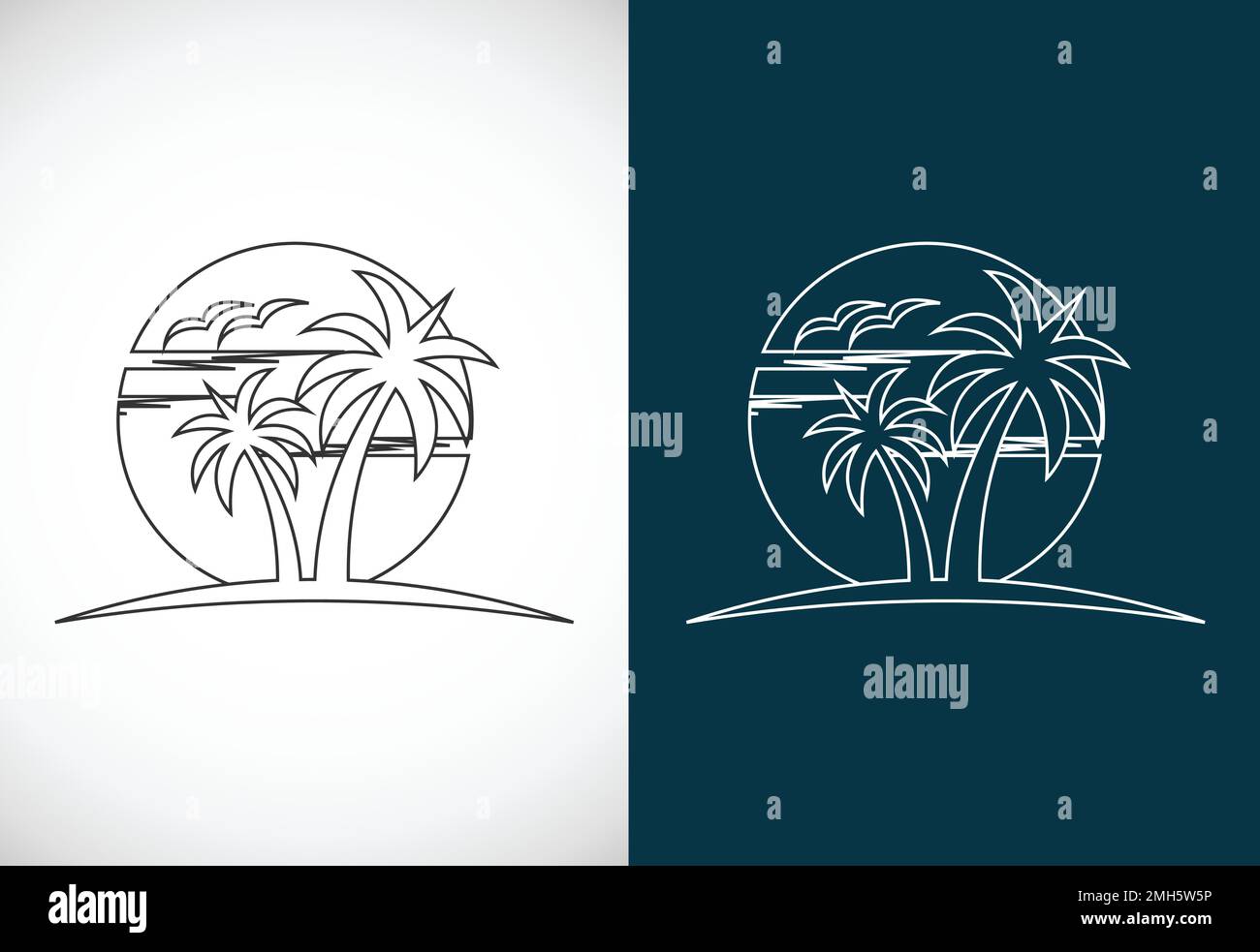 Simple modern Unique tropical beach line art logo design vector ...