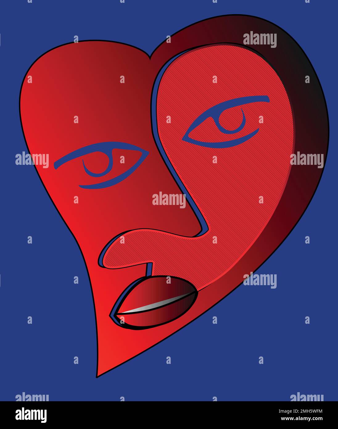 Drawing heart eyes face blue Stock Vector Images - Alamy