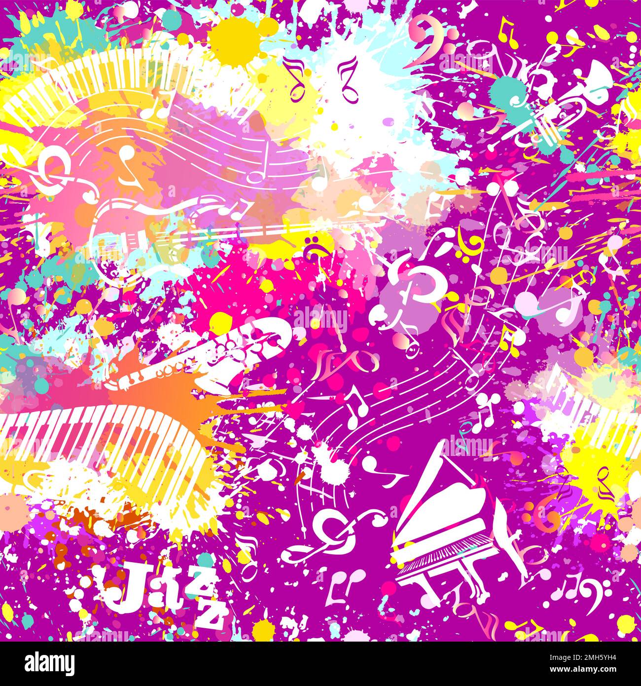 Vector purple Music background. Seamless pattern with Hand drawn doodle ...
