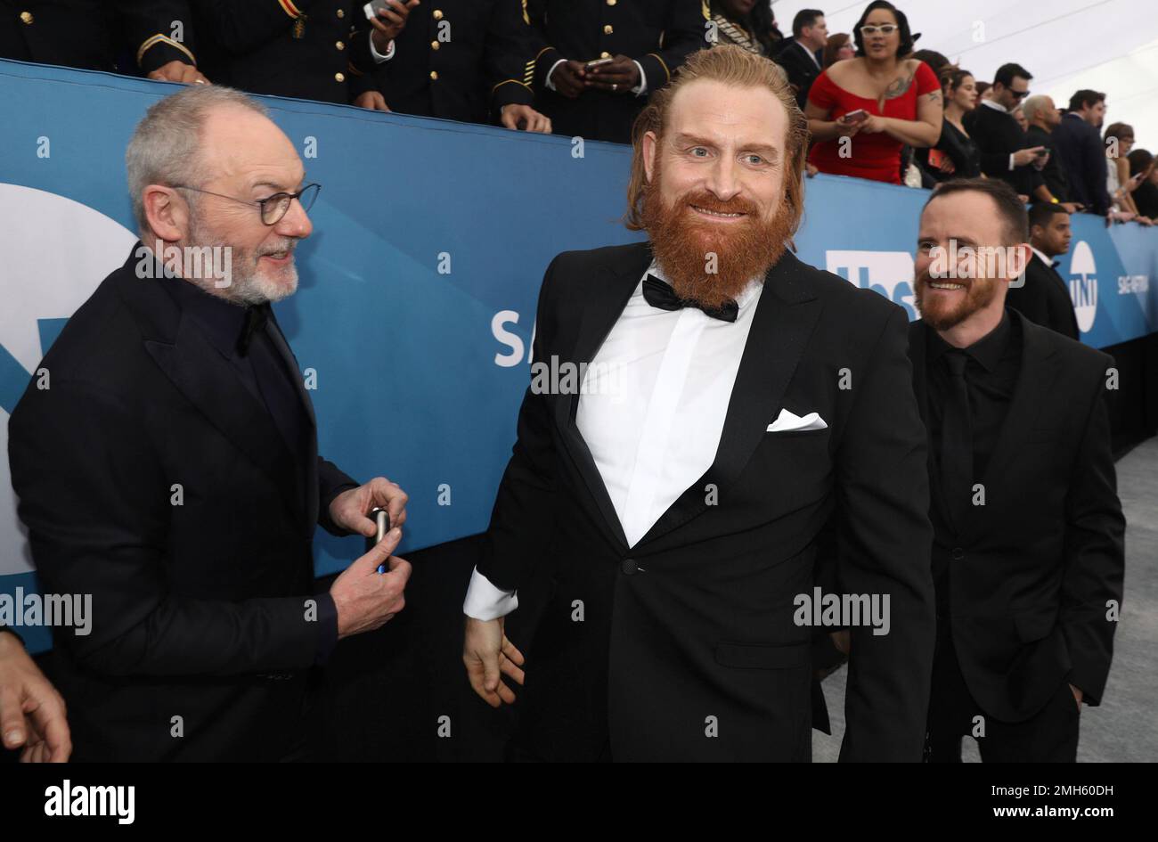 Liam Cunningham, from left, Kristofer Hivju and Ben Crompton arrive at ...