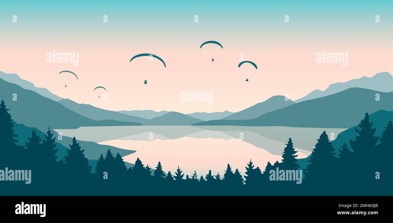 paragliding adventure flying with friends by the lake on mountain ...