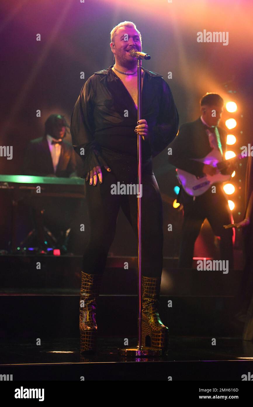 EDITORIAL USE ONLY Sam Smith performing during the filming for the ...