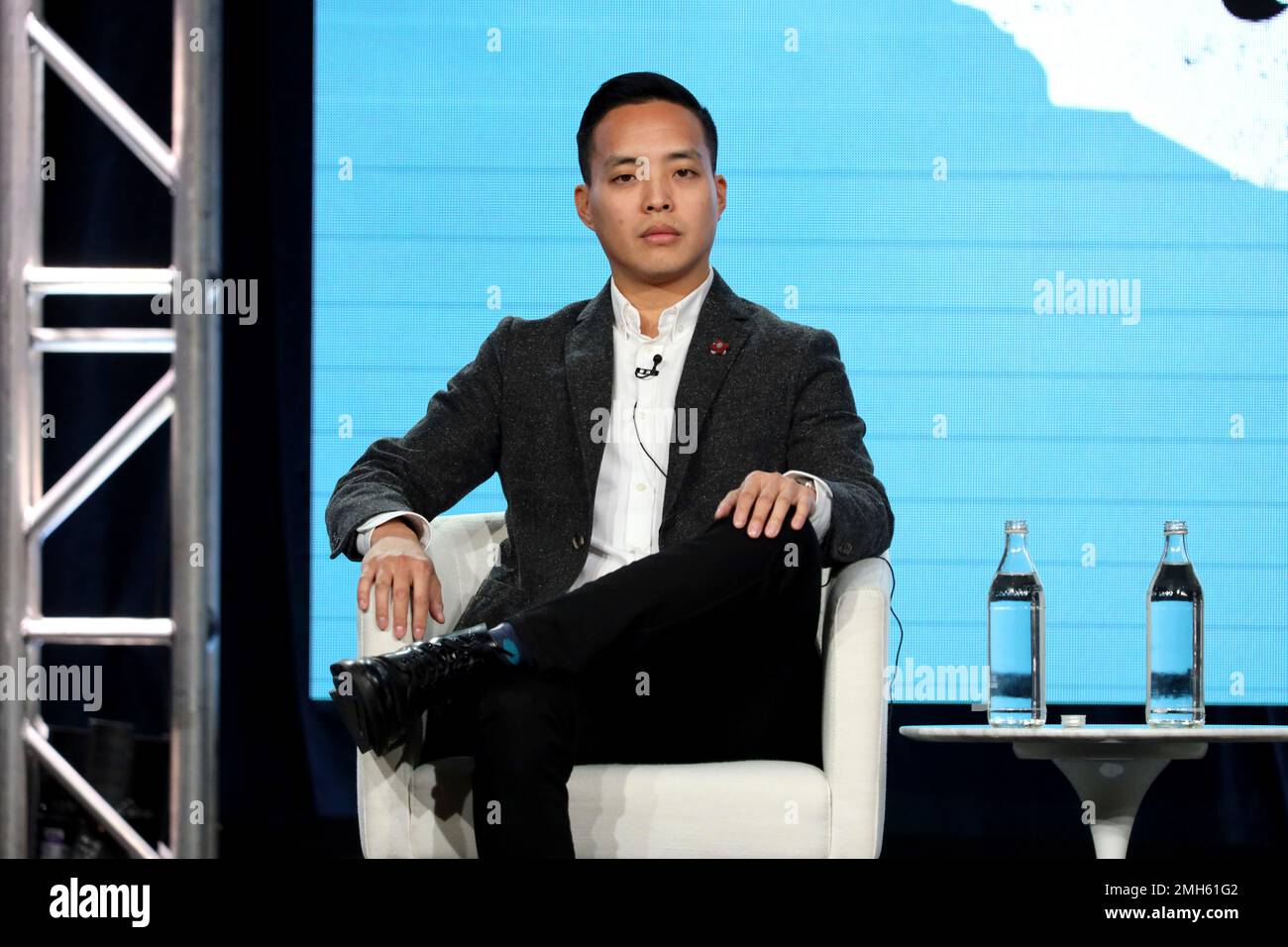Alan Yang speaks at the "Little America" panel during the Apple+ TCA ...