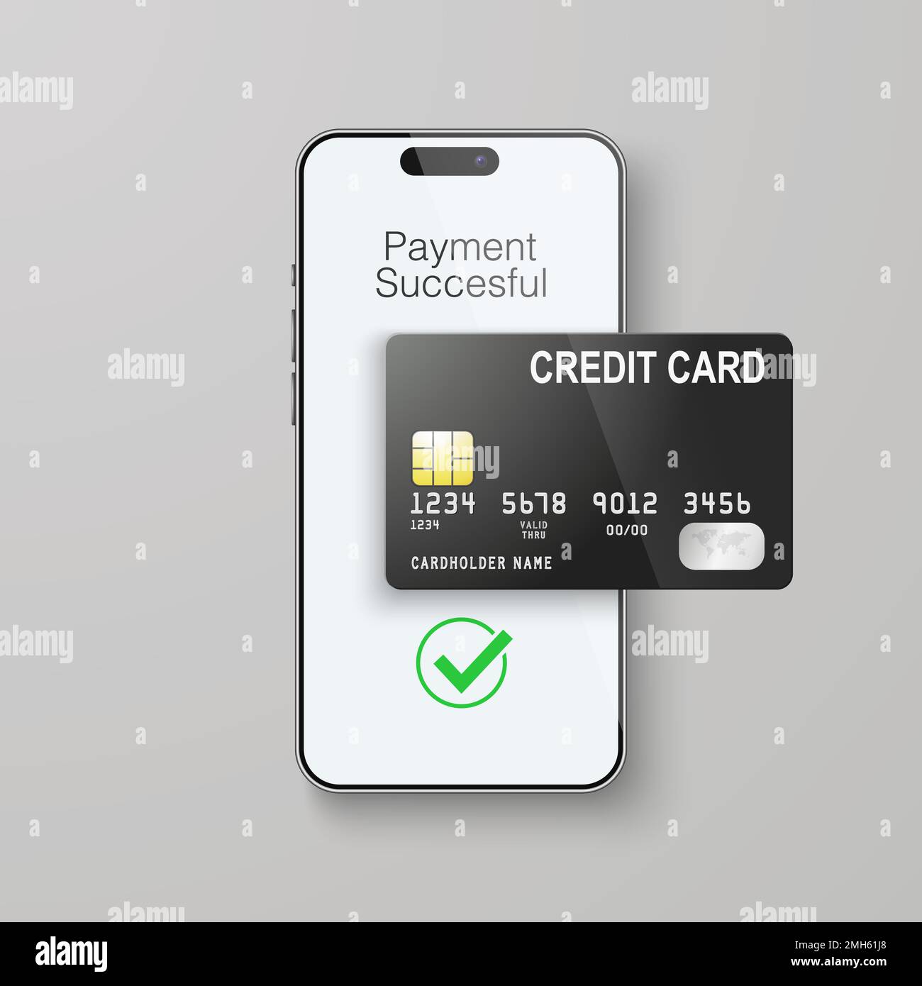 Vector 3d Realistic Smartphone and Credit Card, Wi-Fi Successful ...