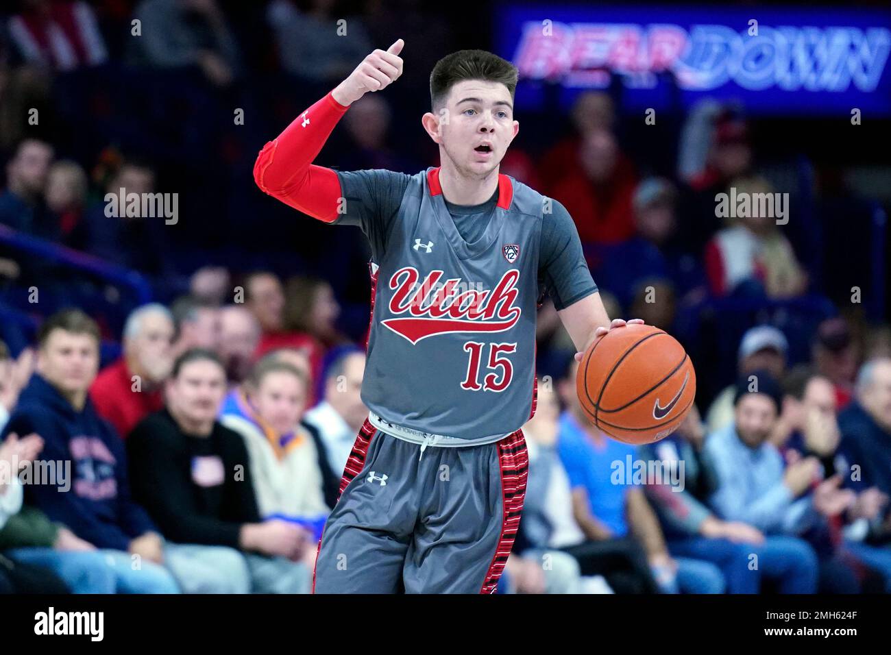 Utah guard Rylan Jones (15) during the first half of an NCAA college ...