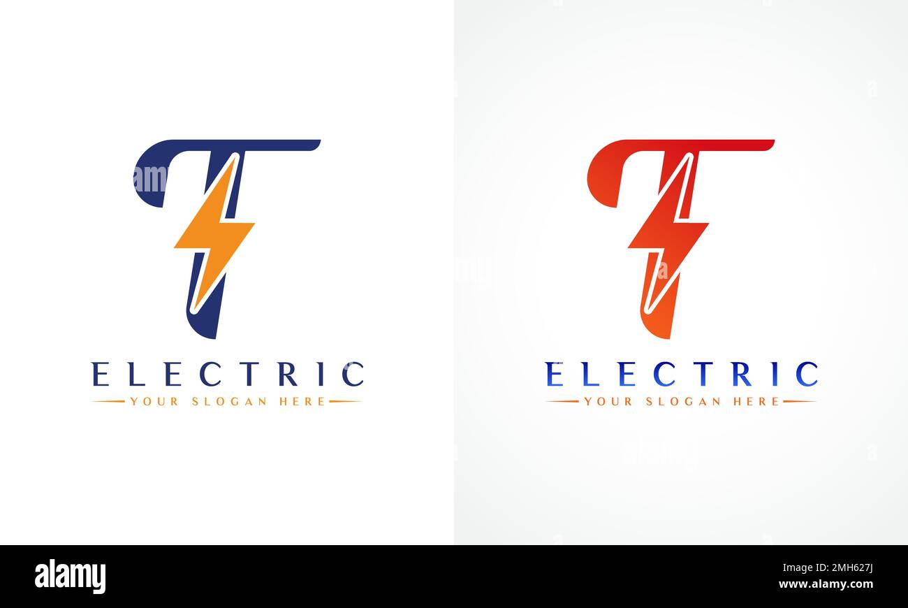 T Letter Logo With Lightning Thunder Bolt Vector Design. Electric Bolt ...