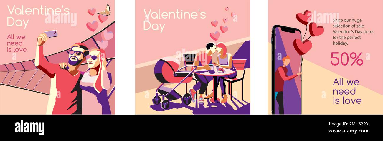 Lovely romantic template, card, banner, letter with happy lovers, pair ...