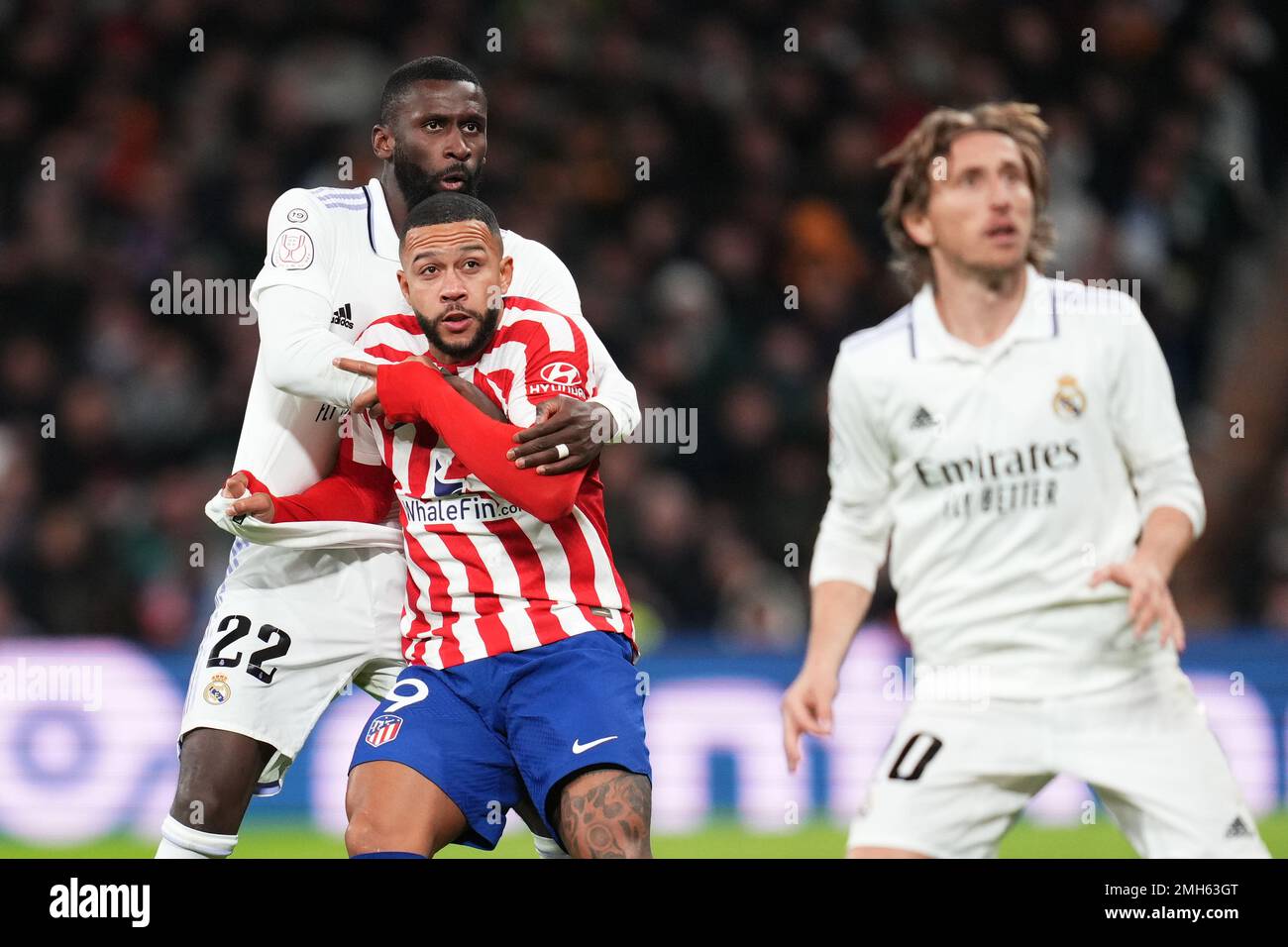 Madrid, Spain. 26th Jan, 2023. Antonio Rudiger and Memphis Depay of ...