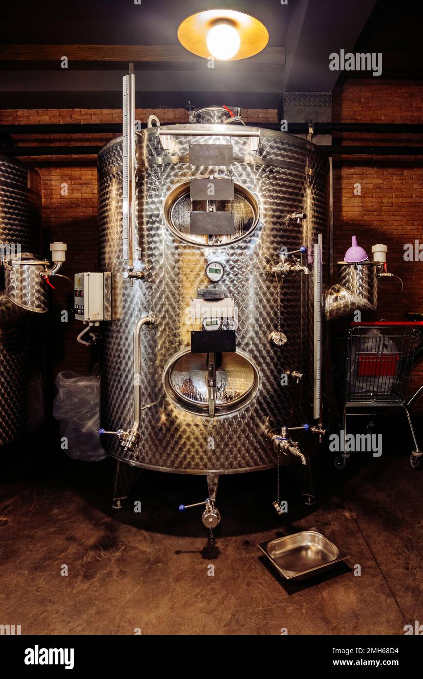 Modern stainless steel tanks for wine storage at the winery Stock Photo ...