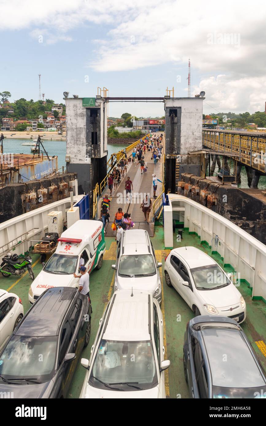 Itaparica, Bahia, Brazil - January 24, 2023: Passengers boarding the ...