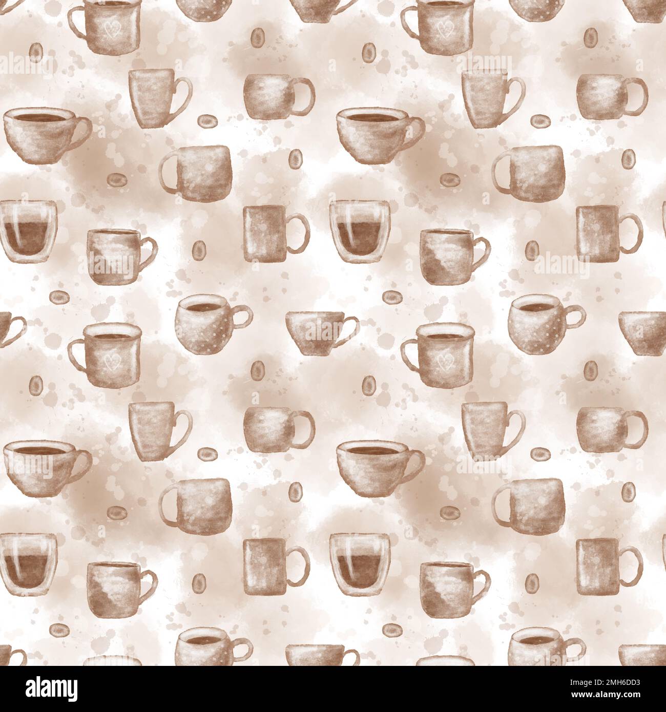 Coffee cups watercolor pattern. Coffee design seamless pattern Stock ...