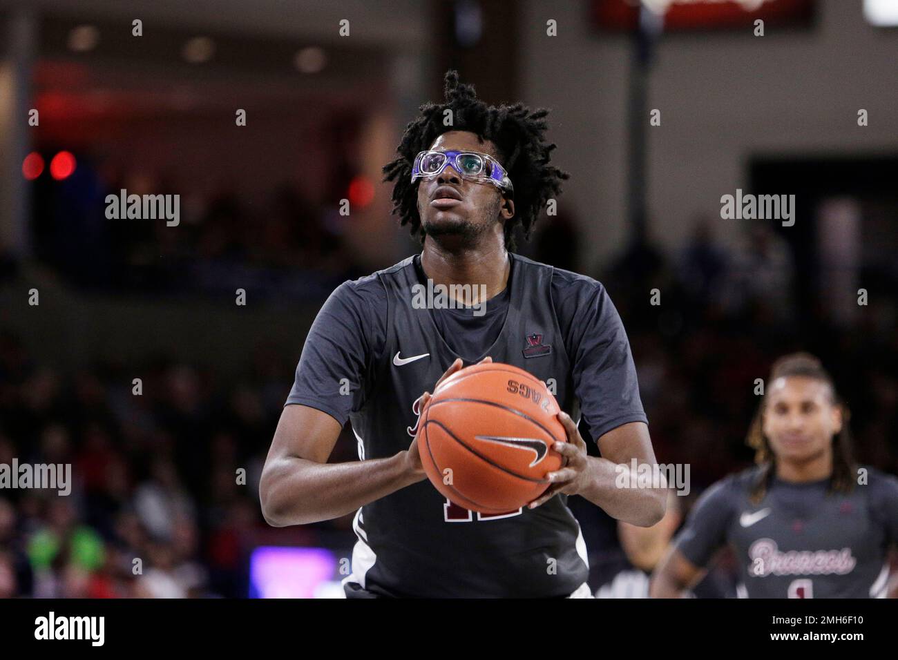 Santa Clara center Jaden Bediako prepares to shoot a free throw during ...