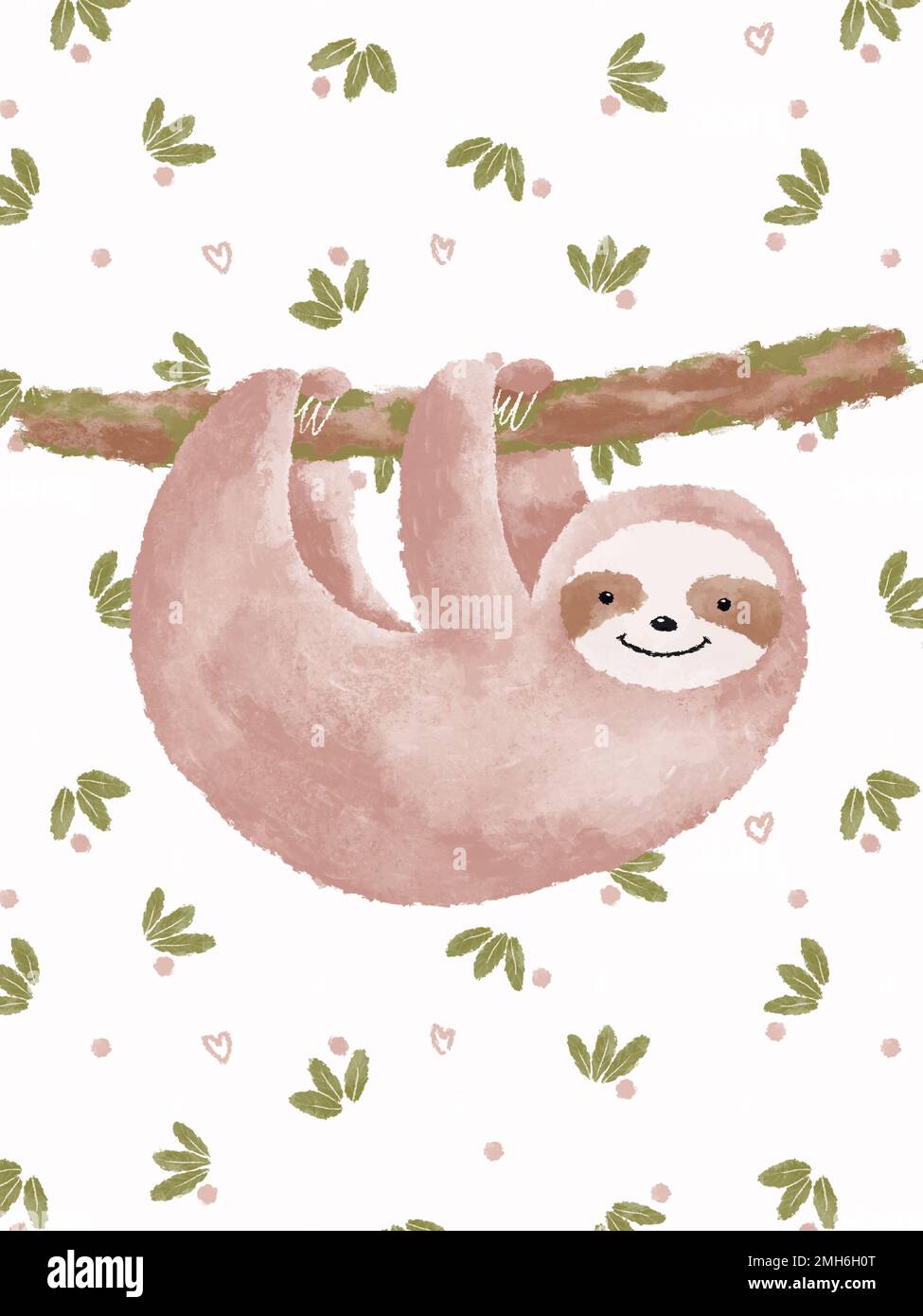 Cute pink sloth watercolor poster. Tropical animals illustration Stock ...