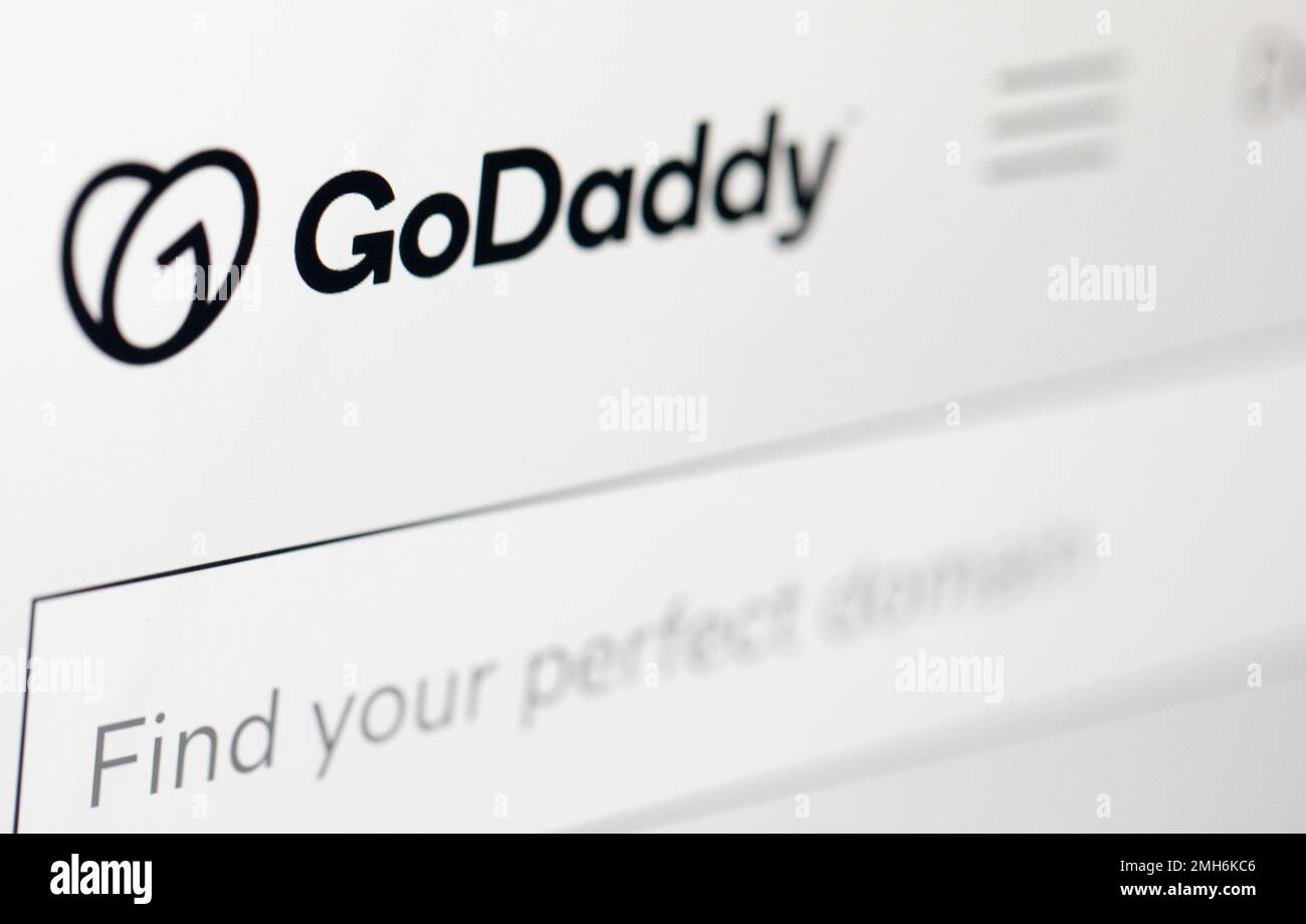 The logo for GoDaddy is displayed on a computer screen on Thursday, Jan ...