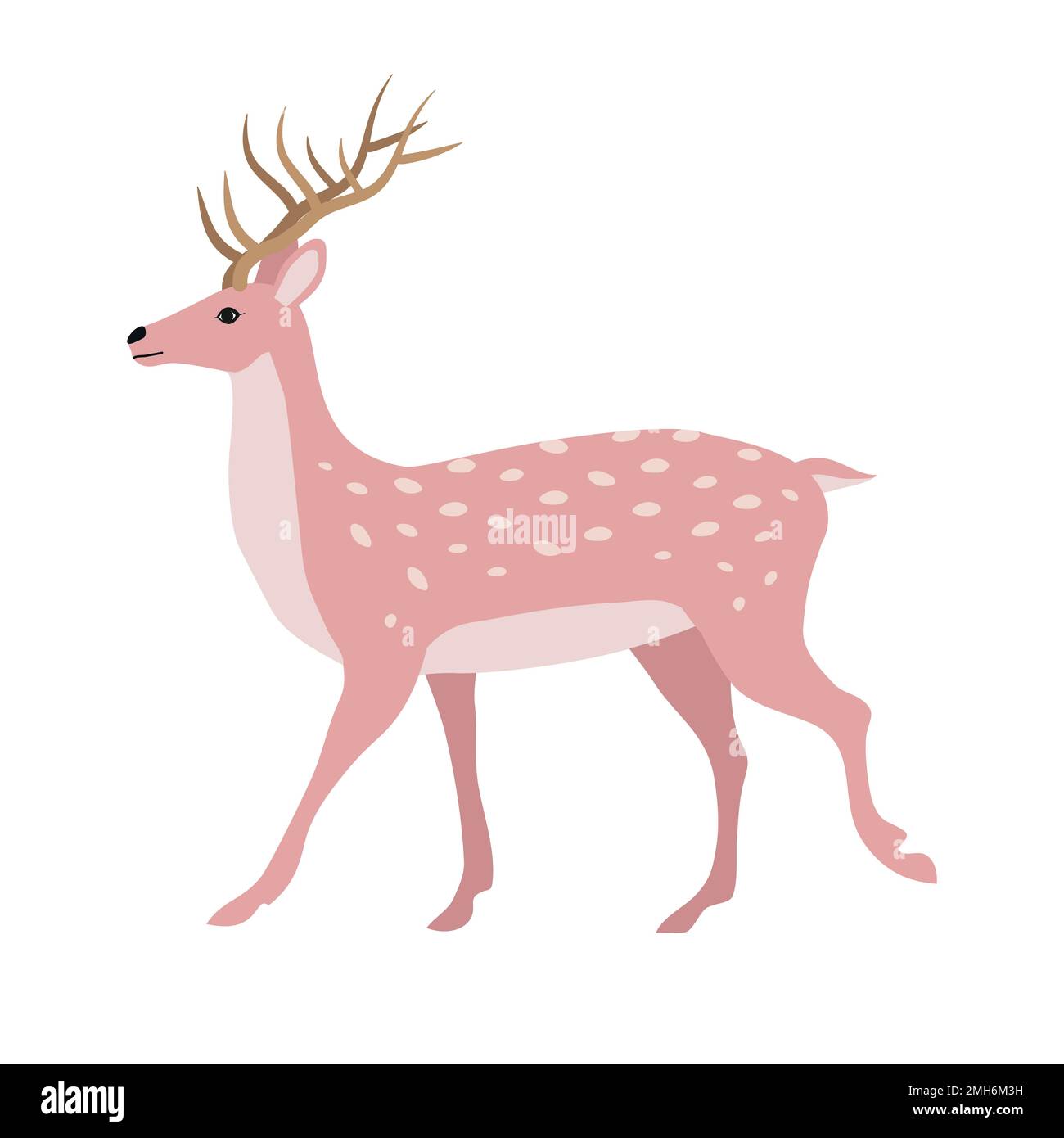 Vector hand drawn flat pink deer isolated on white background Stock ...