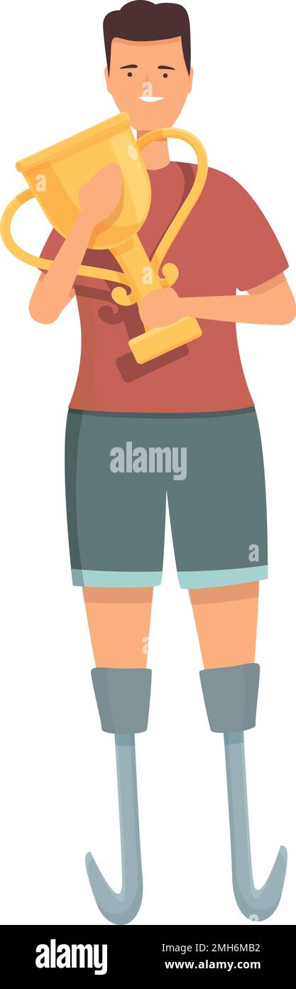 Disabled sport gold cup icon cartoon vector. Training exercise. Person ...