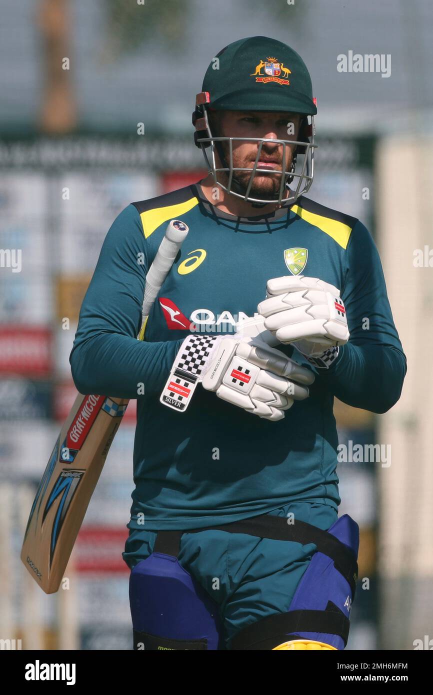 Australia's captain Aaron Finch attends a practice session ahead of ...