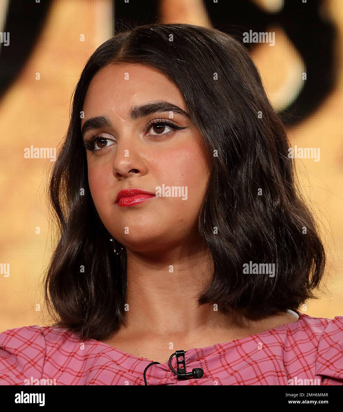 Geraldine Viswanathan speaks at the "Miracle Workers: Dark Ages" panel ...