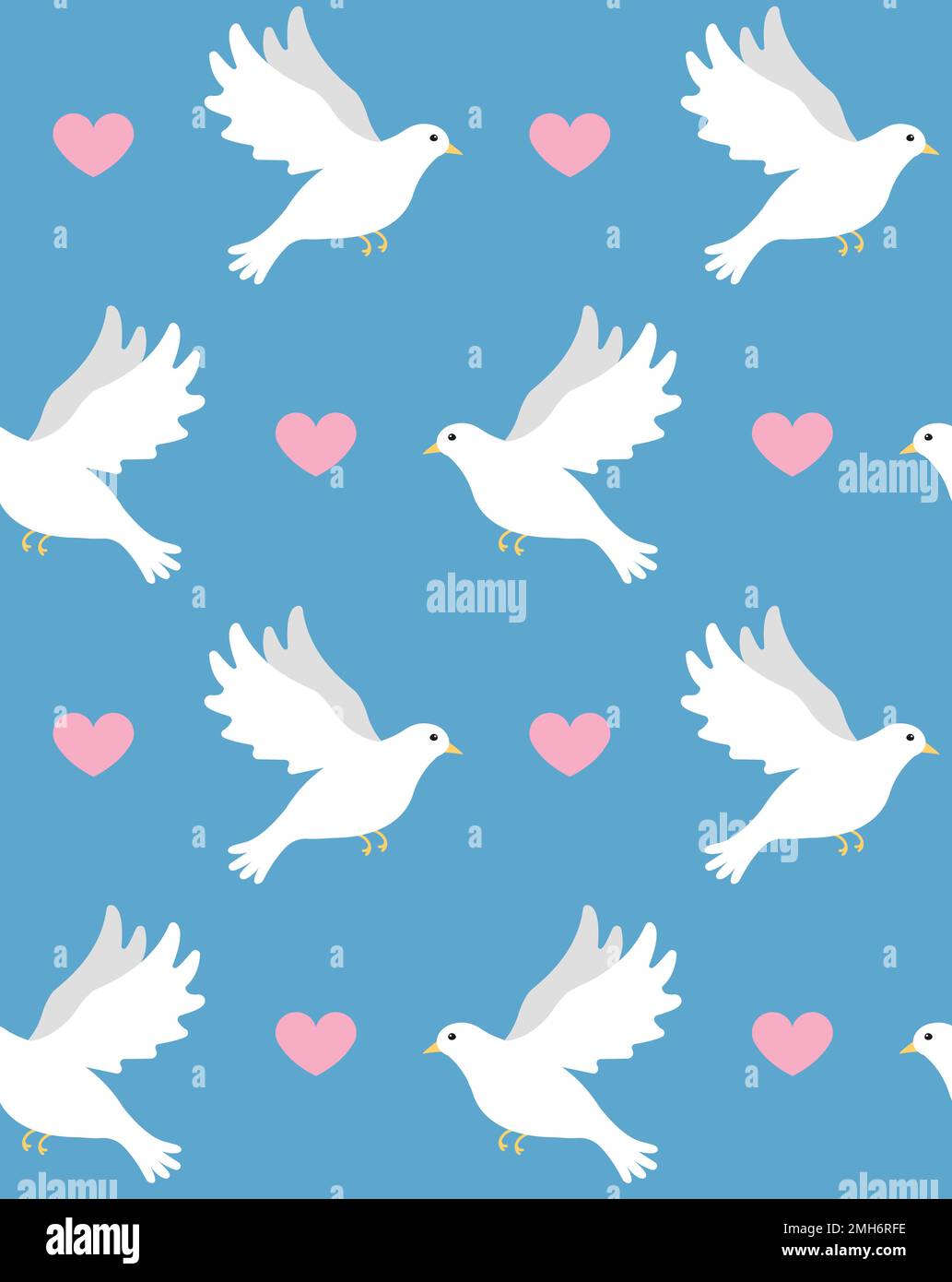 Vector seamless pattern of flat hand drawn pair of love doves isolated ...