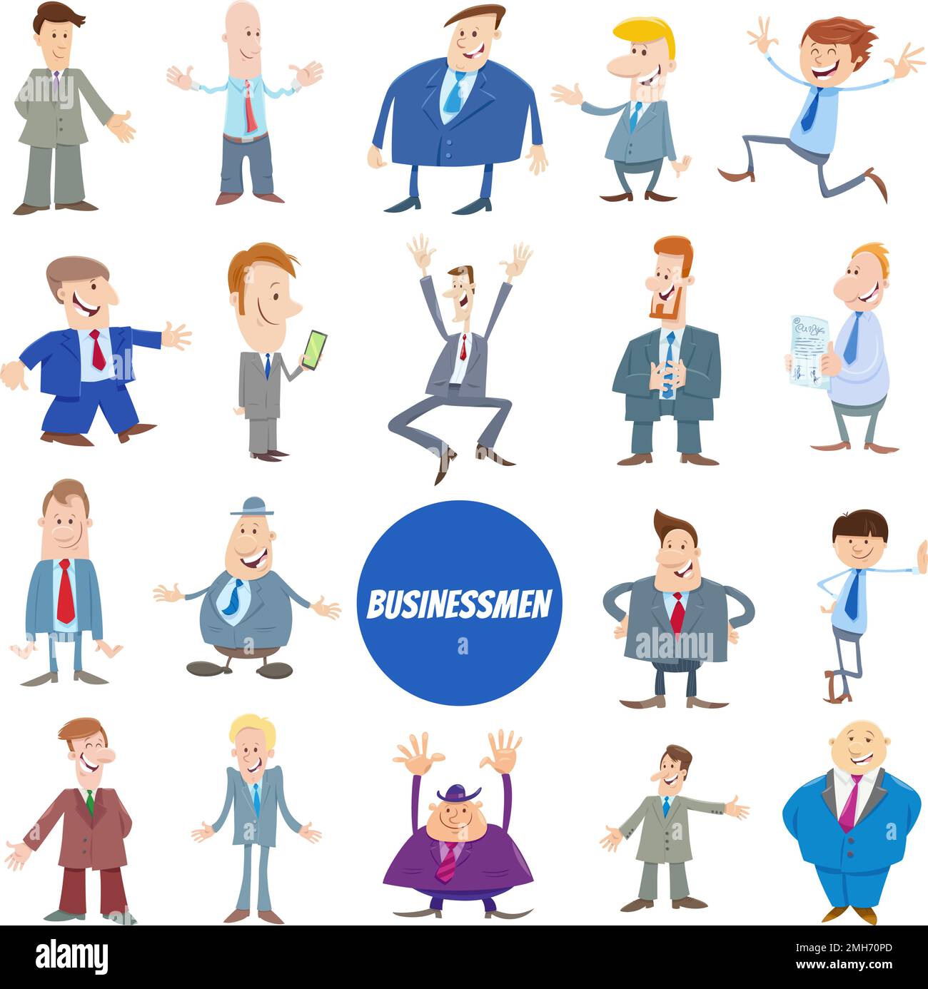 Cartoon illustration of happy men or businessmen people comic ...