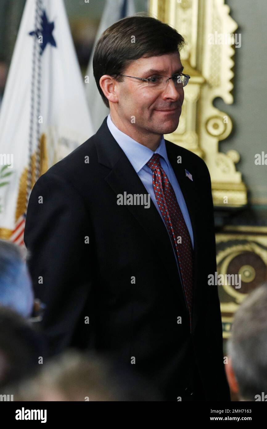 Defense Secretary Mark Esper arrives for the swearing in of Air Force ...