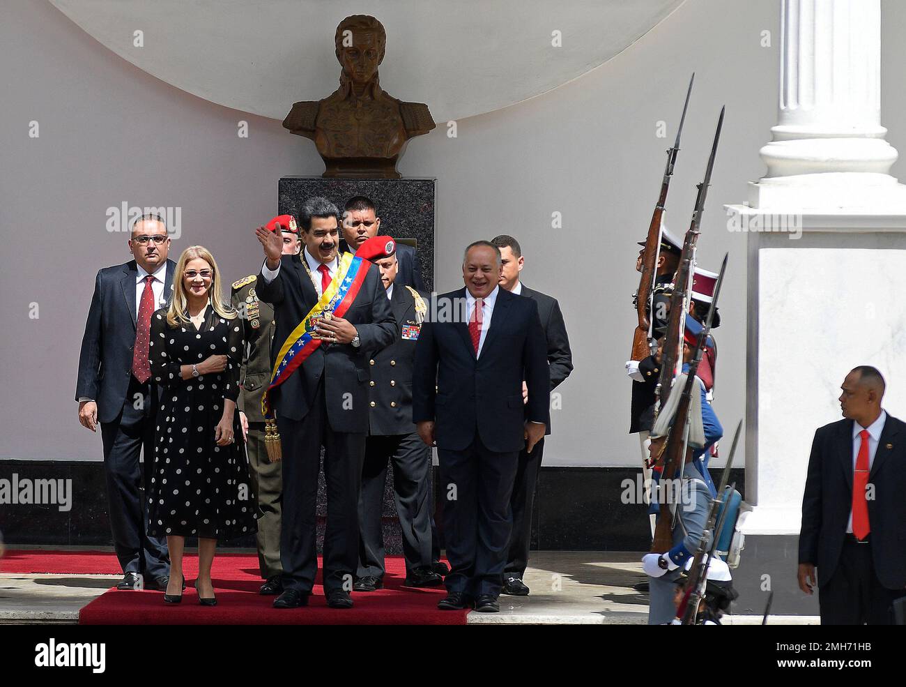 Below the bust of independence hero Simon Bolivar, Venezuelan President ...