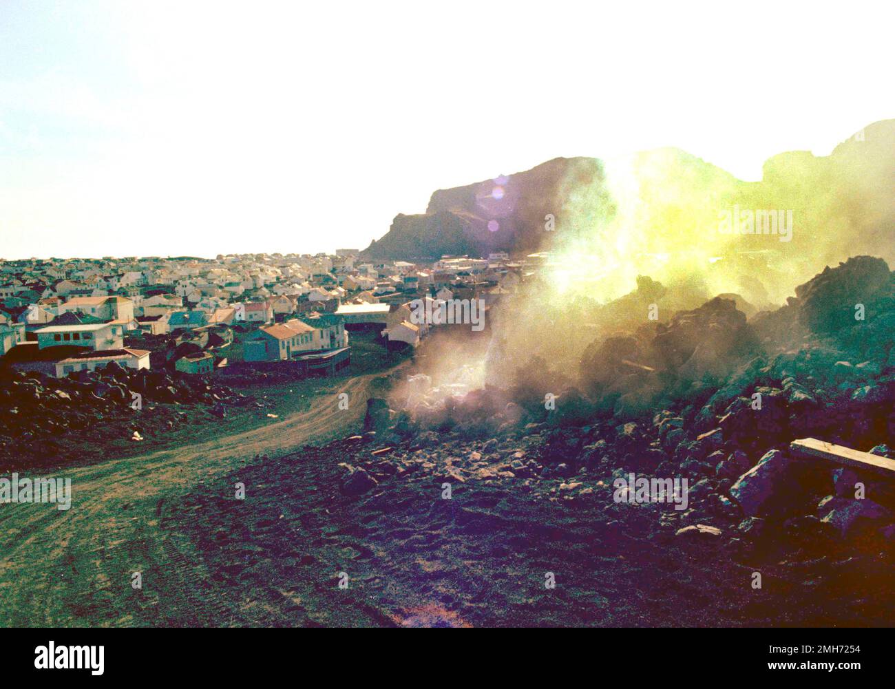 This is a view of Heimae, the only island of the Westman Islands in ...