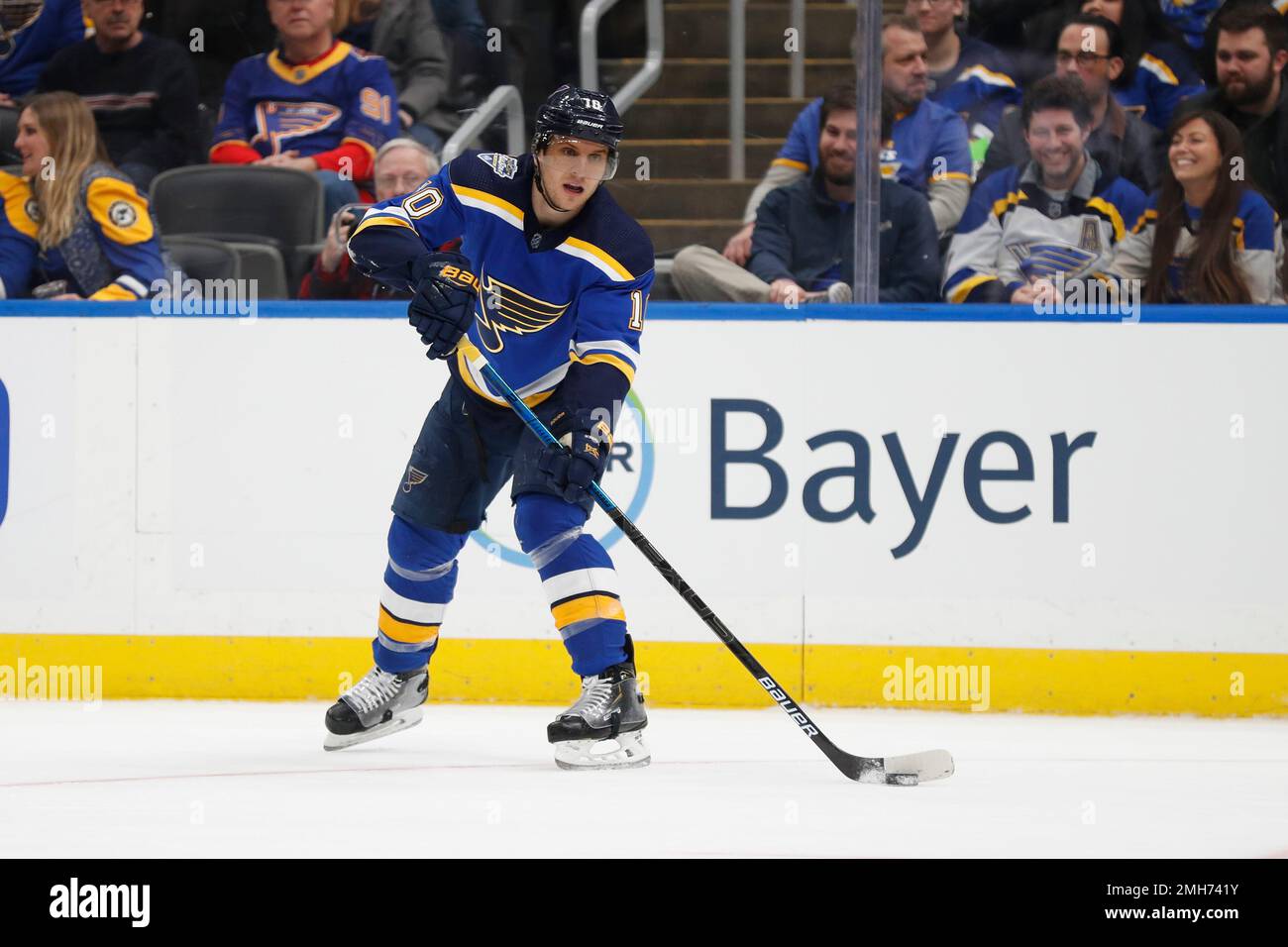 St. Louis Blues' Brayden Schenn passes during the first period of an ...