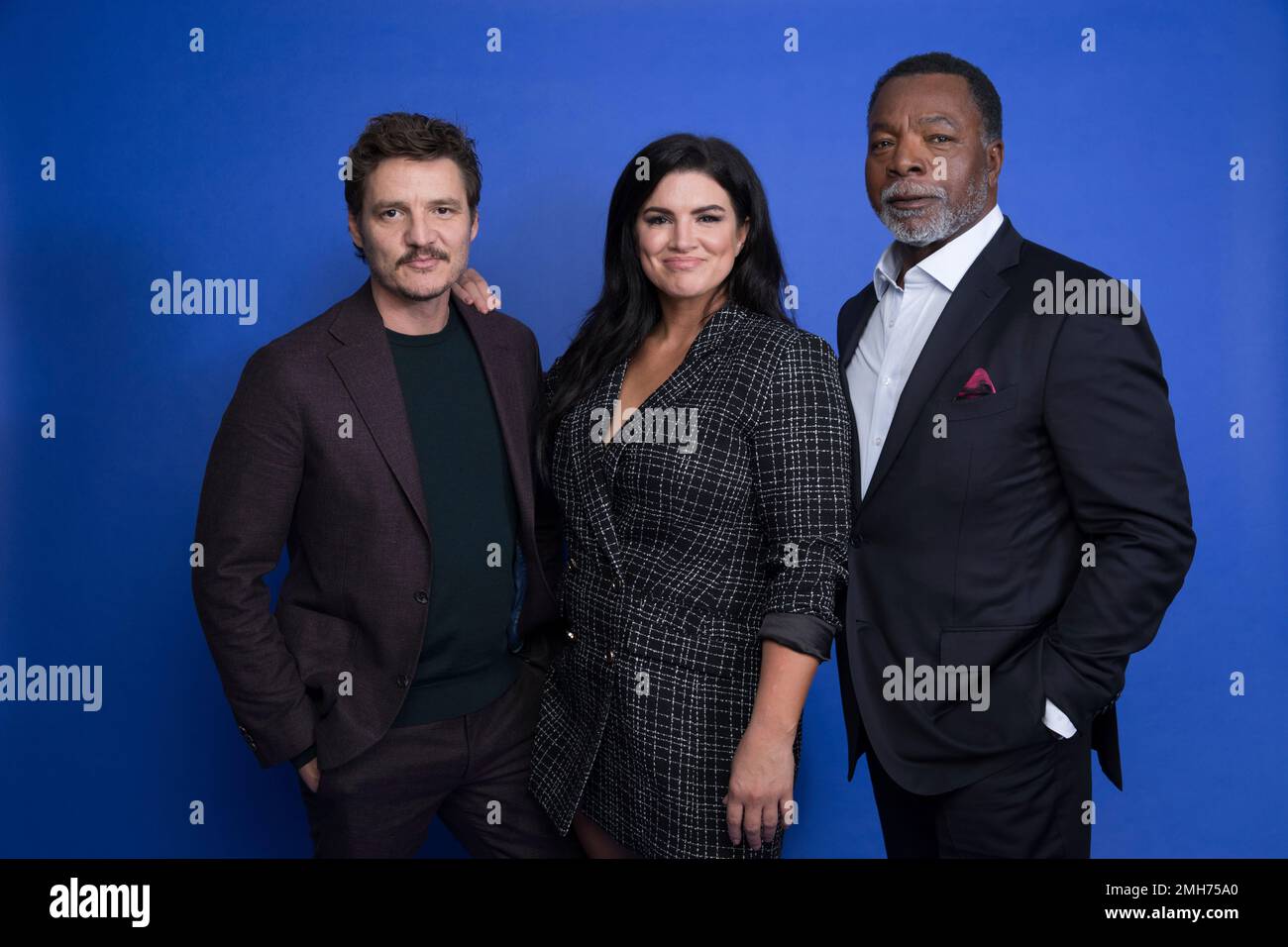 In this Oct. 19. 2019 photo, Pedro Pascal, from left, Gina Carano and ...