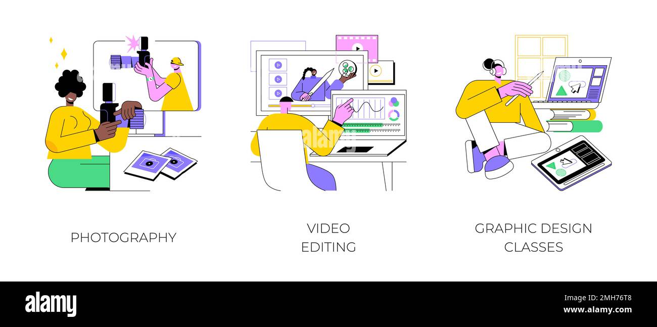 Creative online courses isolated cartoon vector illustrations set ...