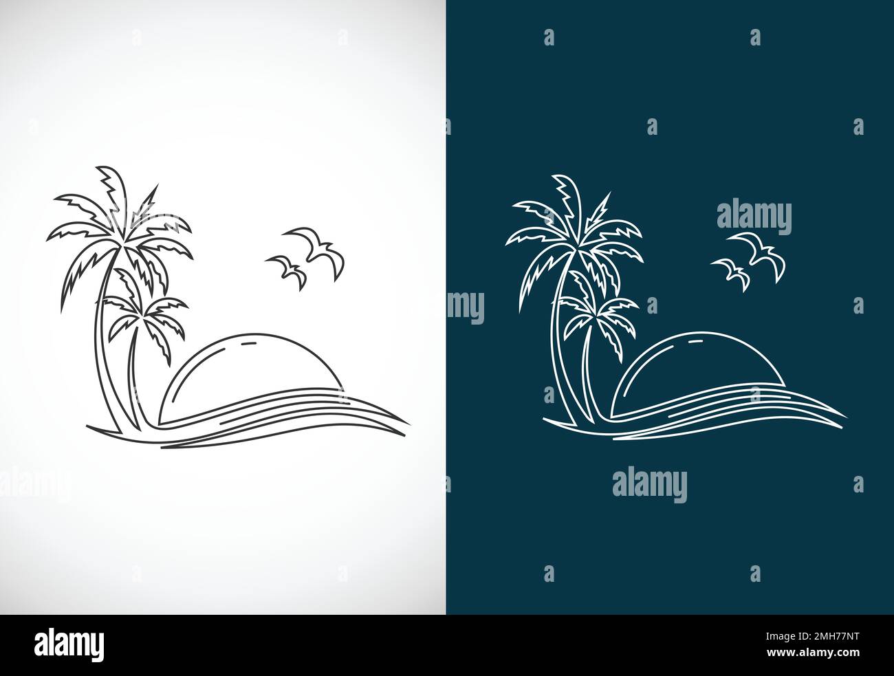 Simple modern Unique tropical beach line art logo design vector ...