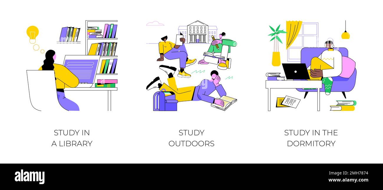 Getting ready for classes isolated cartoon vector illustrations set ...